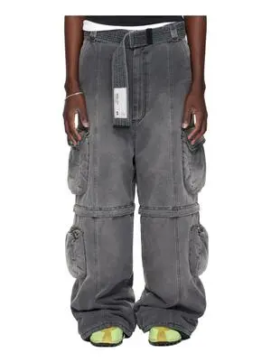 LU'U DAN Wadded Denim Cargo Overalls - Grey