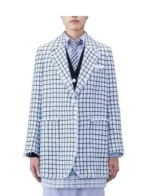 Thom Browne Checked Cotton Single-breasted Coat - Blue