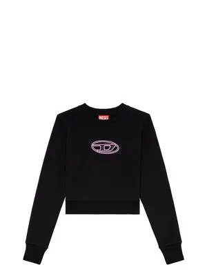 DIESEL® Cropped Crewneck Sweatshirt With Embroidered Logo - Black