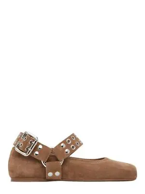 Alaïa Suede Buckled Ballerina Flats - Brown