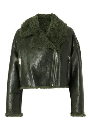 YVES SALOMON Cropped Shearling Jacket - Green