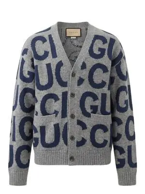 Gucci Logo Intarsia Button-up Cardigan - Gray