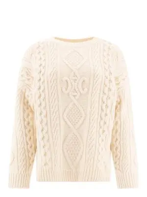 Celine Crew Neck Sweater In Aran Cashmere And Wool - Off White