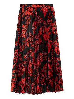 Sacai Floral-print Pleated Midi Skirt - Black