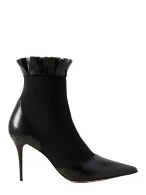 Manolo Blahnik Elasticated Ruffled Ankle Boots - Black