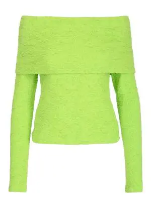 MSGM Off-shoulder Textured Long Sleeve Top - Green