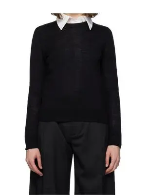 MAISON MARGIELA Rib-knit Crewneck Sweater With Calfskin Elbow Patches - Black
