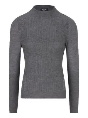 Loro Piana Ribbed High Neck Pullover - Gray