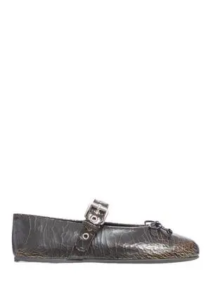Miu Miu Logo Embellished Mary Jane Flats - Black