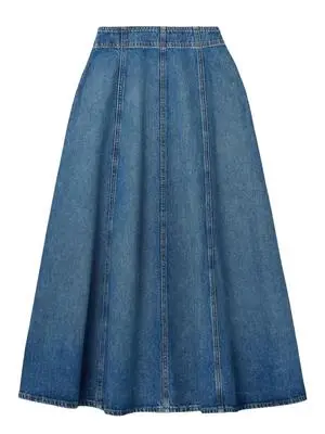Ulla Johnson A-line Denim Midi Skirt With Contrast Stitching - Blue