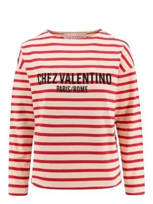 Valentino Garavani Logo Printed Striped Crewneck T-shirt - Red