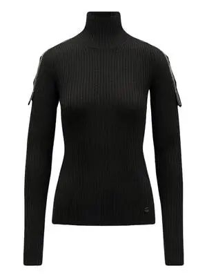Moncler High-neck Ribbed Jumper With Embellished Shoulders - Black