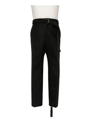 Sacai Belted Straight Leg Wool Trousers - Black