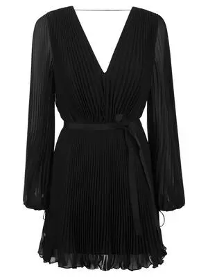 Max Mara V-neck Pleated Mini Dress - Black