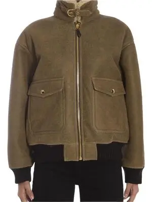 Celine Long-sleeved Leather Jacket - Military Green Brown