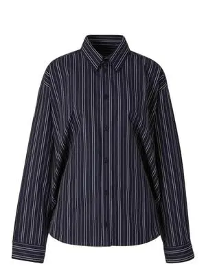 Balenciaga Pinstriped Long-sleeve Shirt With Lapel Collar - Black