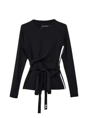 Y3 Long Sleeve Wrap T-shirt With Designer Logo - Black