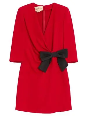 Valentino Garavani V-neck Bow Detail Dress - Red