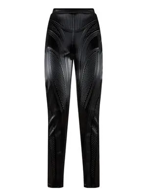 MUGLER Stripe-embossed High-waisted Leggings - Black