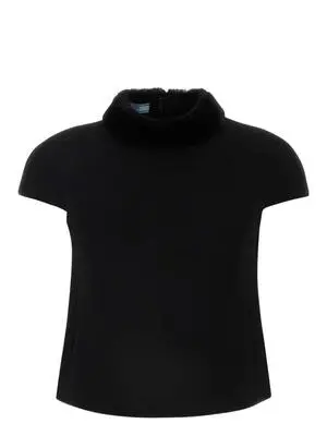 Prada Short-sleeved Top With Fur Collar - Black