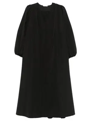 THE ROW Beauvoir V-neck Midi Dress With Balloon Sleeves And Pockets - Black
