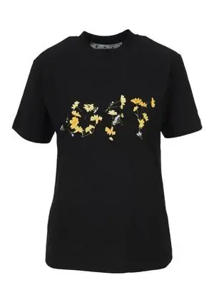 Off-White Floral Logo Print T-shirt - Black