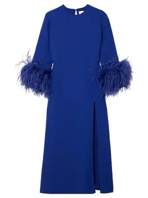 16Arlington Long Sleeve Feather Trim Dress - Blue