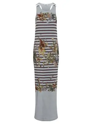 JEAN PAUL GAULTIER Striped Floral Print Maxi Dress - Gray