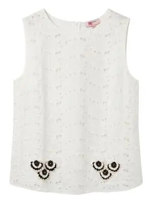 Max Mara Sleeveless Printed Shirt With Zipper Back - White