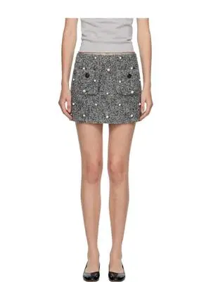 Marissa Chiara Woolen A-line Skirt With Pearl Embellishments - Grey