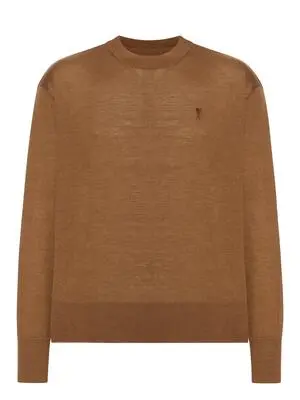 Ami Embroidered Wool Sweater - Brown