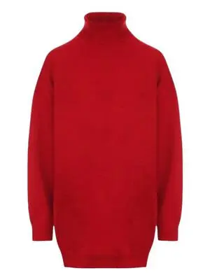 Balenciaga High Neck Cashmere Pullover With Side Fork Detail - Red