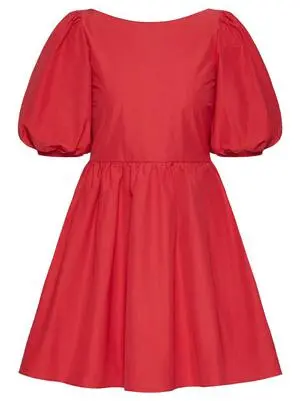 Red Valentino Taffeta Puff Sleeve Dress With Open Back And Bow Detail - Red