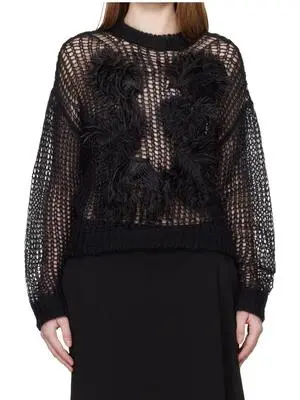 ATTICO Attico Black Openwork Knit Sweater With Ostrich Feather Appliqué