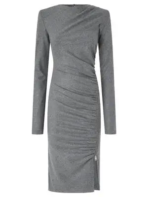 Pinko Slim-fit Midi Dress With Wide Collar And Side Slits - Gray