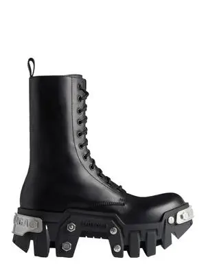 Balenciaga Leather Platform Lace-up Boots - Black