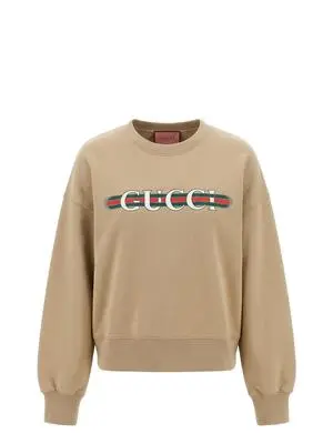 Gucci Logo Printed Crewneck Sweatshirt - Nude