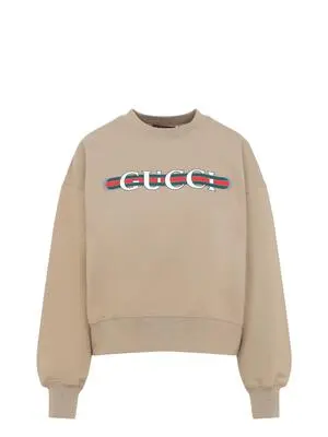 Gucci Gucci Logo Printed Crewneck Sweatshirt Nude