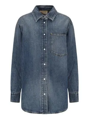 GUCCI Gucci Logo Plaque Collared Long-Sleeve Shirt