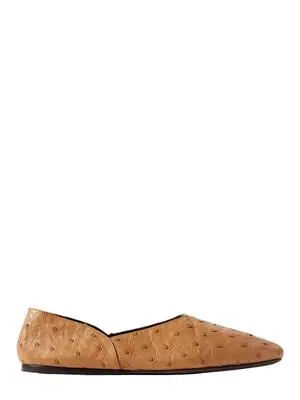 Khaite Jane Ostrich Leather Flats - Camel