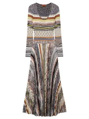 Missoni Pleated Striped Knitted Midi Dress - Gray