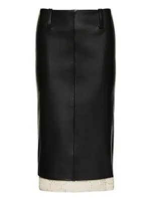 Magda Butrym Leather Lace Hem Midi Skirt - Black
