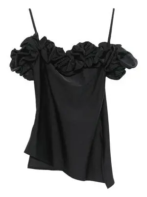 Coperni Off-shoulder Ruffled Asymmetric Hem Top - Black