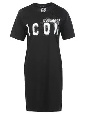 Dsquared2 Icon Spray Printed Mini T-shirt Dress - Black