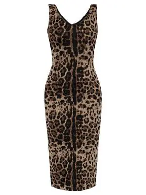 Dolce & Gabbana Sleeveless Leopard Print Midi Dress - Black