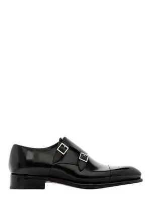 Santoni Double Buckle Monk Strap Shoes - Black