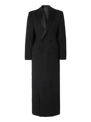 Wardrobe.NYC Double-breasted Silk-satin Trimmed Wool Coat - Black