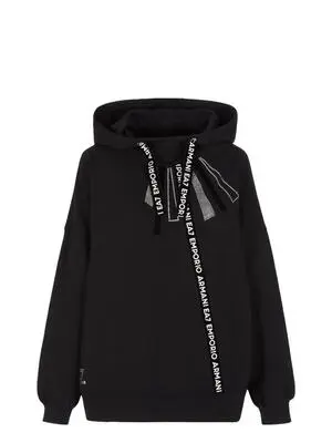 EA7 Rhinestone Embellished Logo Tape Hoodie - Black