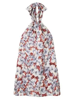 POSSE Posse Luna Pleated Floral-Print Linen Halterneck Mini Dress