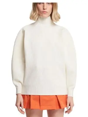 Alaïa Rib Knit High Neck Long Sleeve Sweater - White